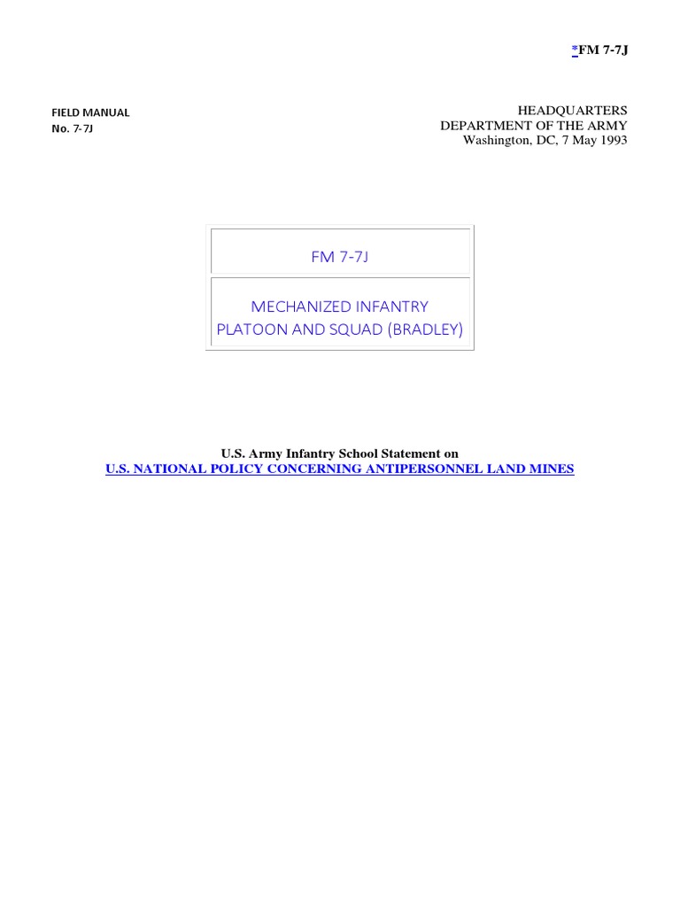 FM 7-7J Mechan. Infantry Platoon & Squad (Bradley) (1993) | PDF ...