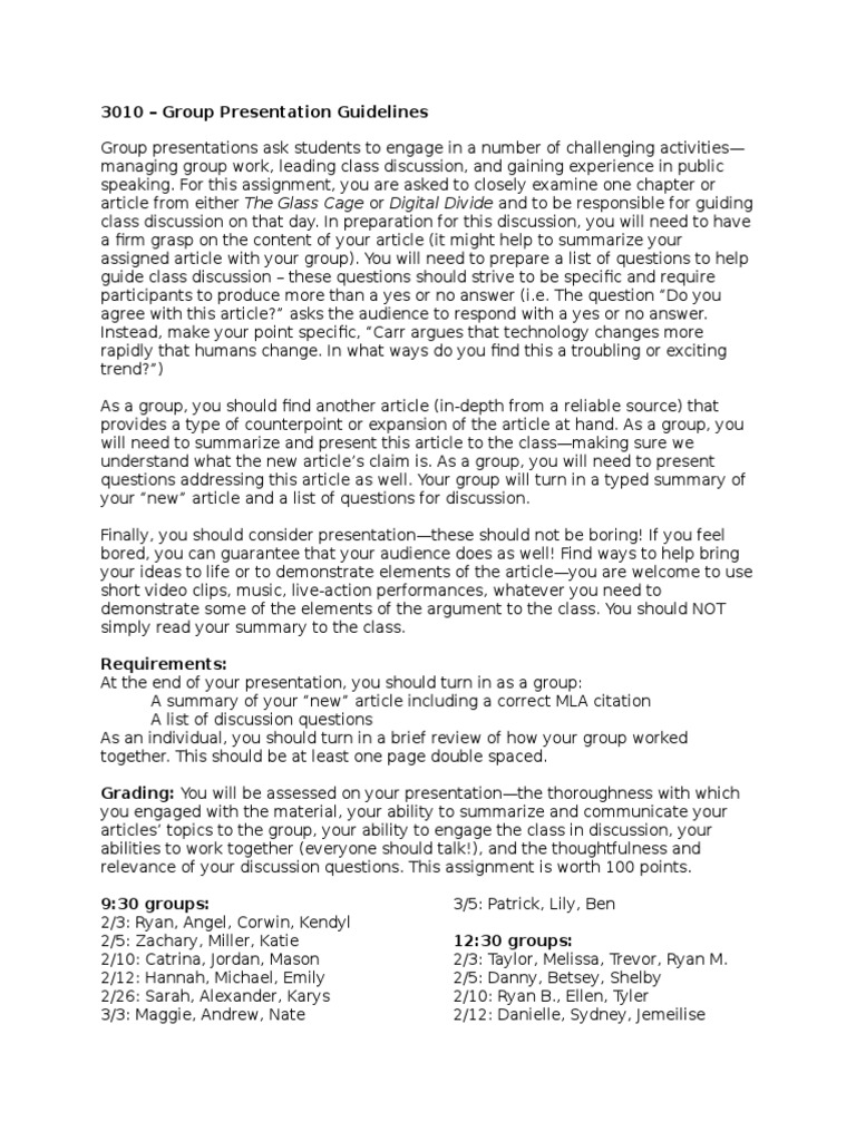 Group Presentation Guidelines Summary | PDF | Communication | Cognition