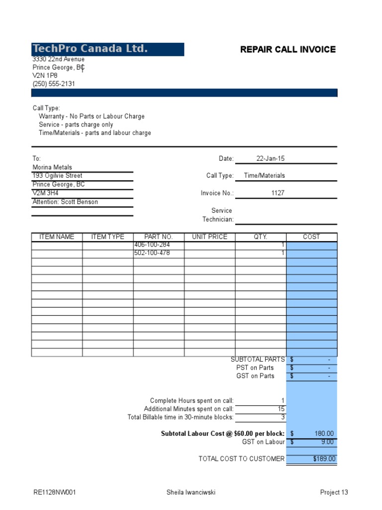 Warranty Repair Invoice for Morina Metals | PDF | Home & Garden ...