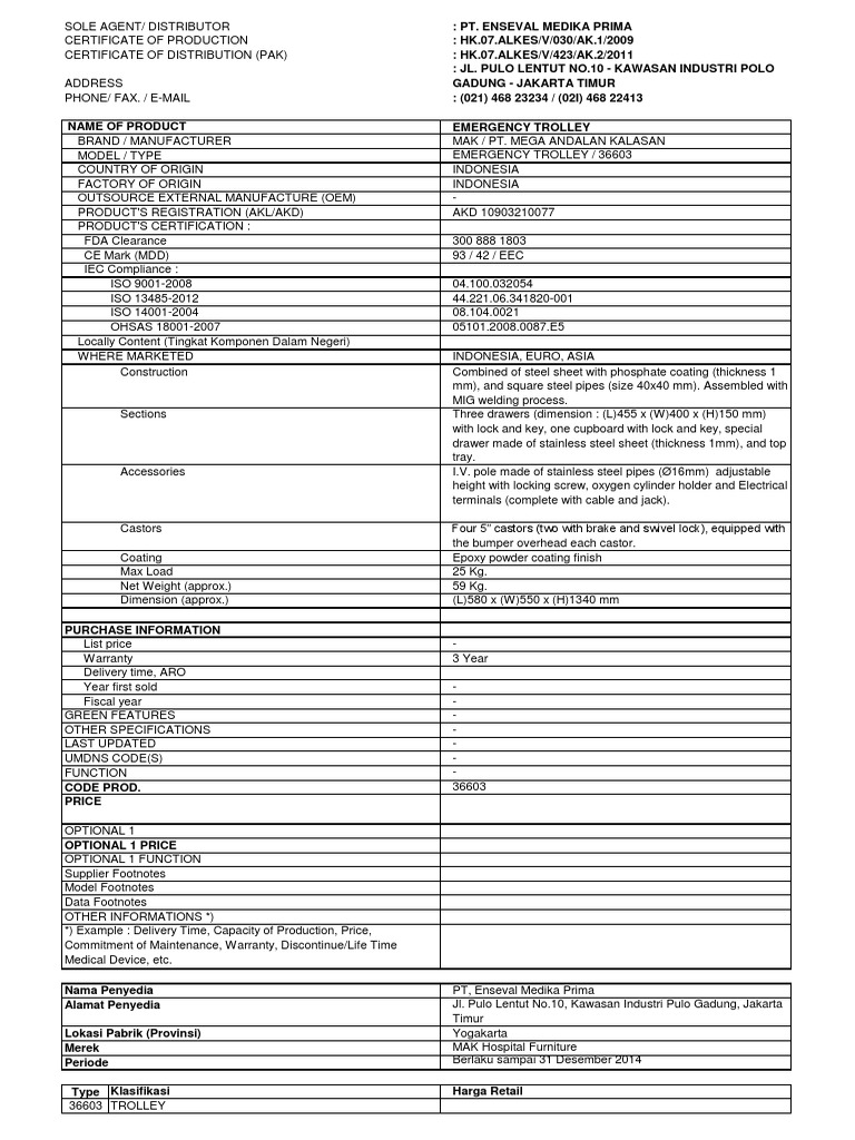 Trolleys - Emergency Trolley (Spec) | PDF