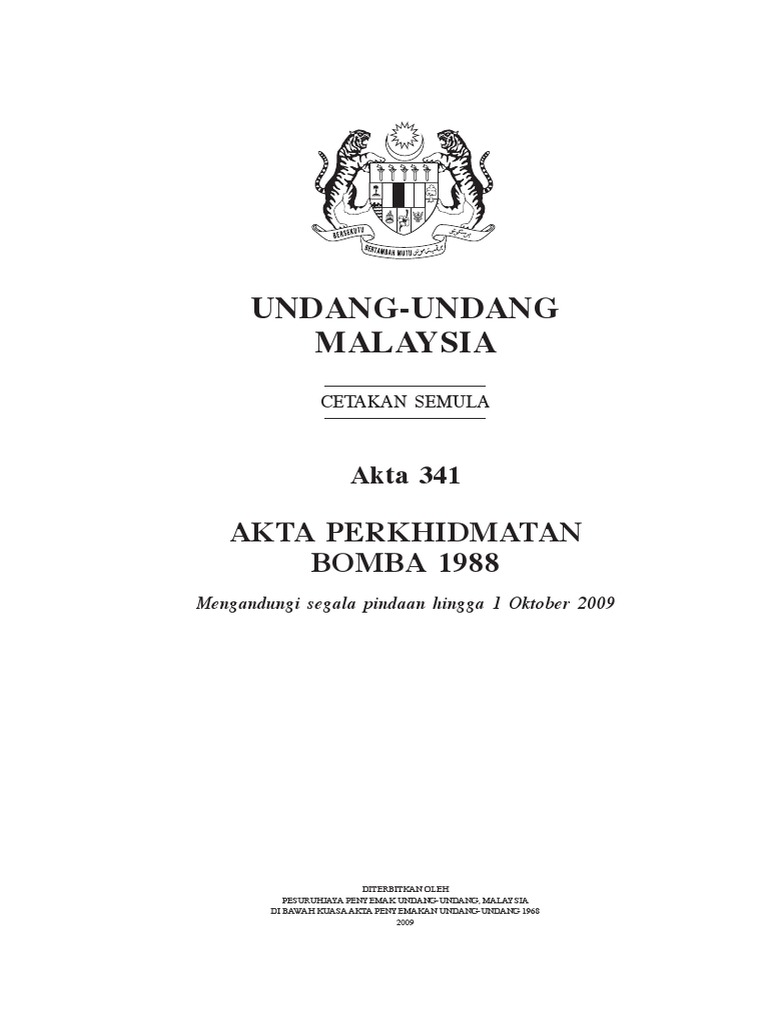 Perkhidmatan Bomba 1988 (Akta 341) | PDF