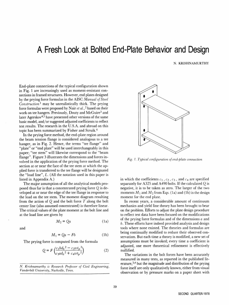 A Fresh Look at Bolted End - Plate Behavior and Design | PDF | Bending ...