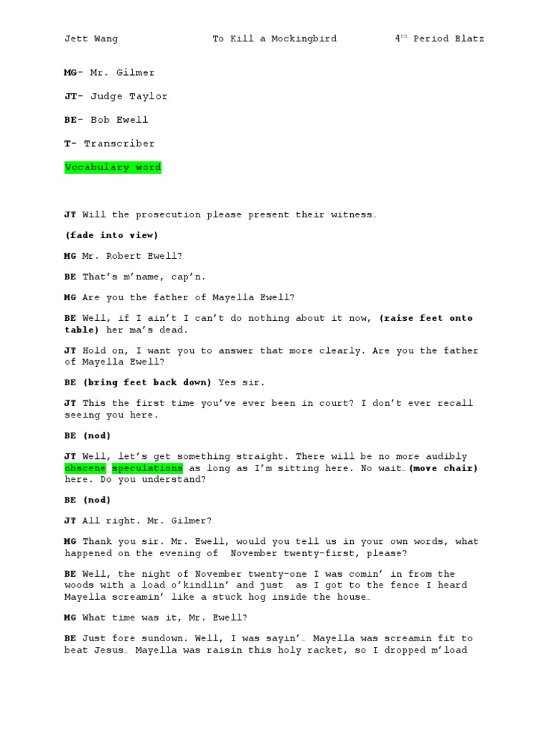 Bob Ewell's Testimony in Court | PDF | Prosecution | Violence
