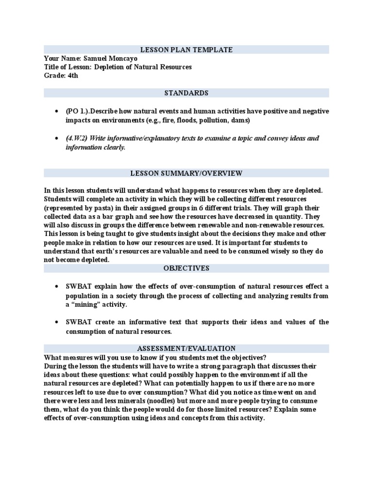 Lesson Plan Sustainability | PDF | Resource | Sustainability