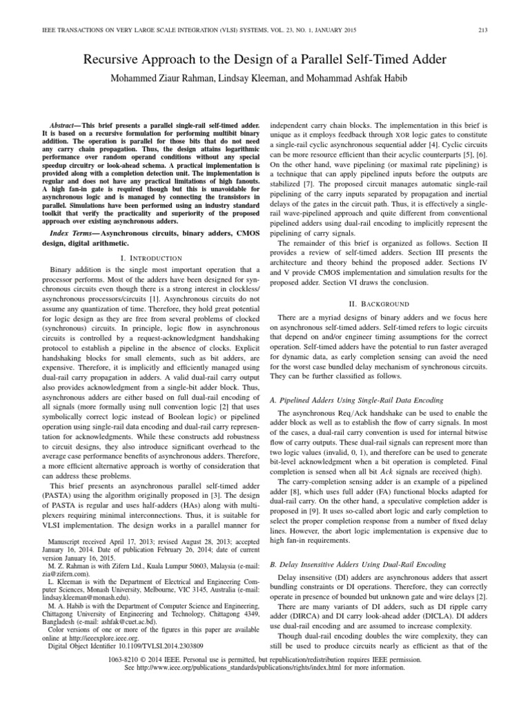 Parallel Self Timed Adder | PDF | Cmos | Electronic Engineering