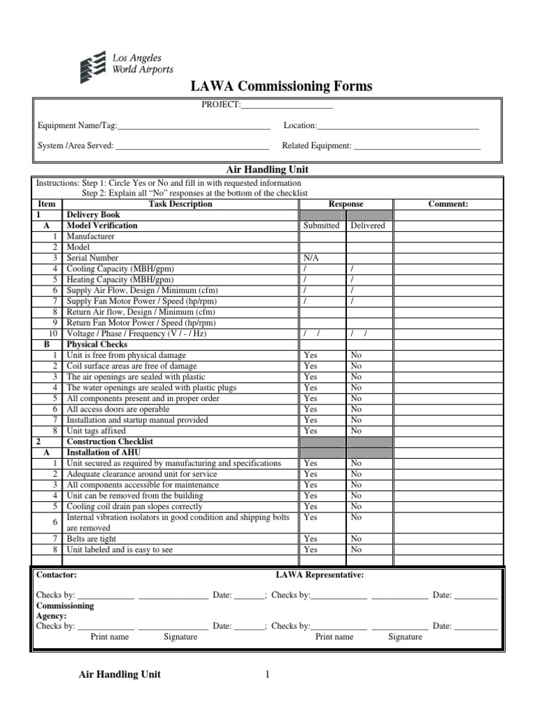 LAWA Basic Commissioning Forms - Complete | Download Free PDF | Duct (Flow) | Valve