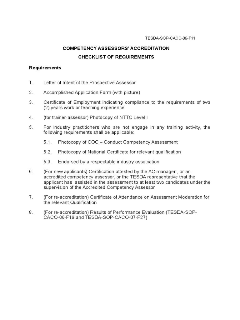 Regular Accreditation of Competency Assessors - Forms | PDF ...