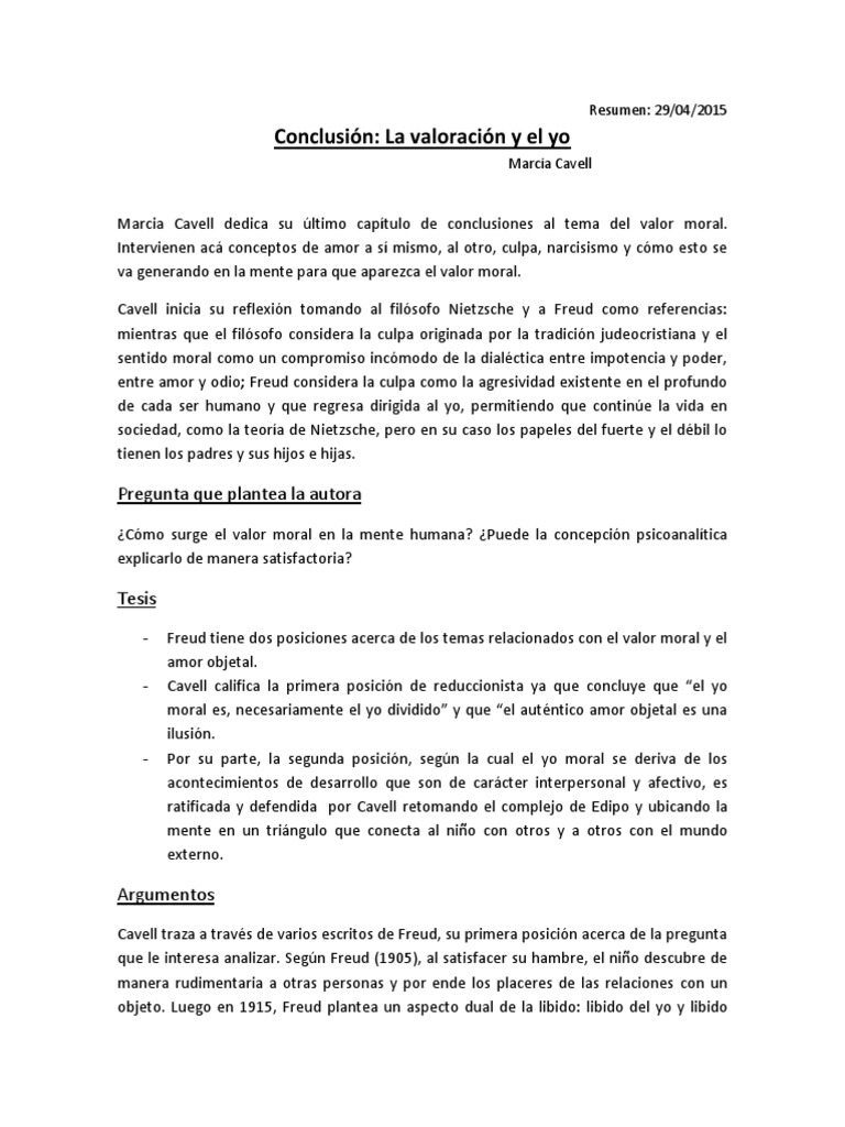 Valor moral en la mente según Cavell | PDF | Psicoanálisis | Amor
