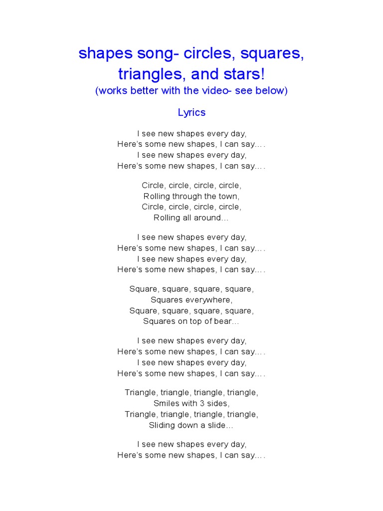 Shapes Song for Preschoolers | PDF | Language Arts & Discipline