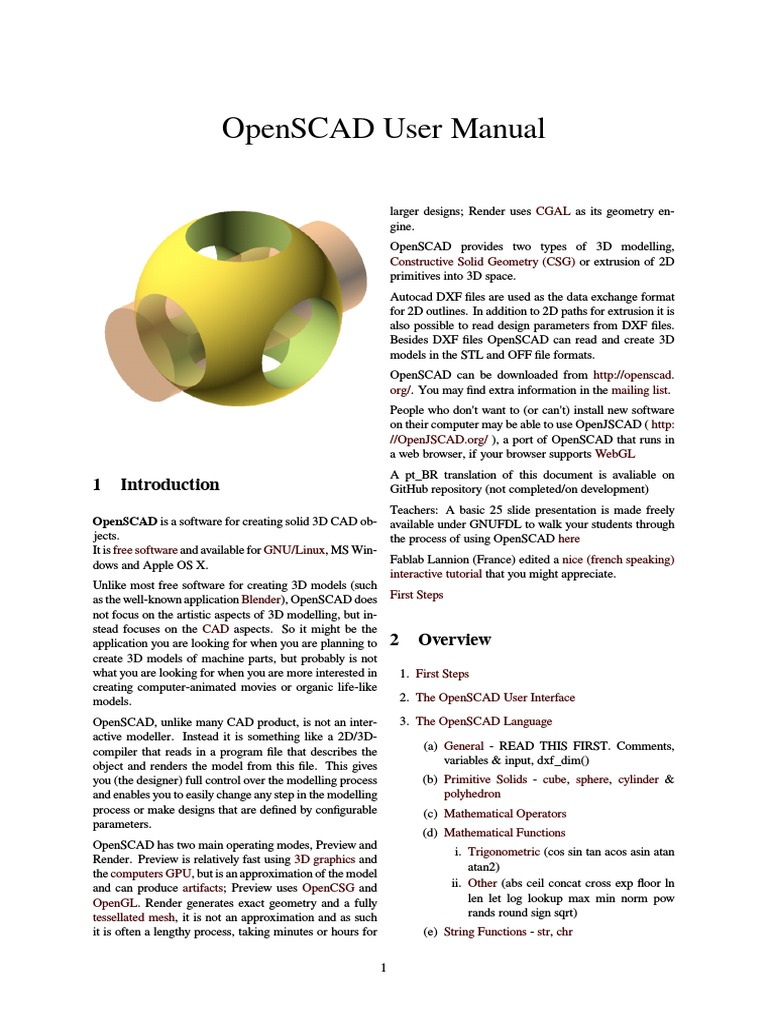 OpenSCAD User Manual Overview | PDF | 3 D Computer Graphics | Creative Commons License