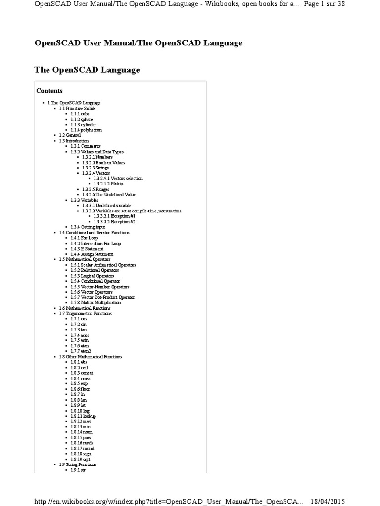 OpenSCAD Language Guide | PDF | Trigonometric Functions | Computer ...