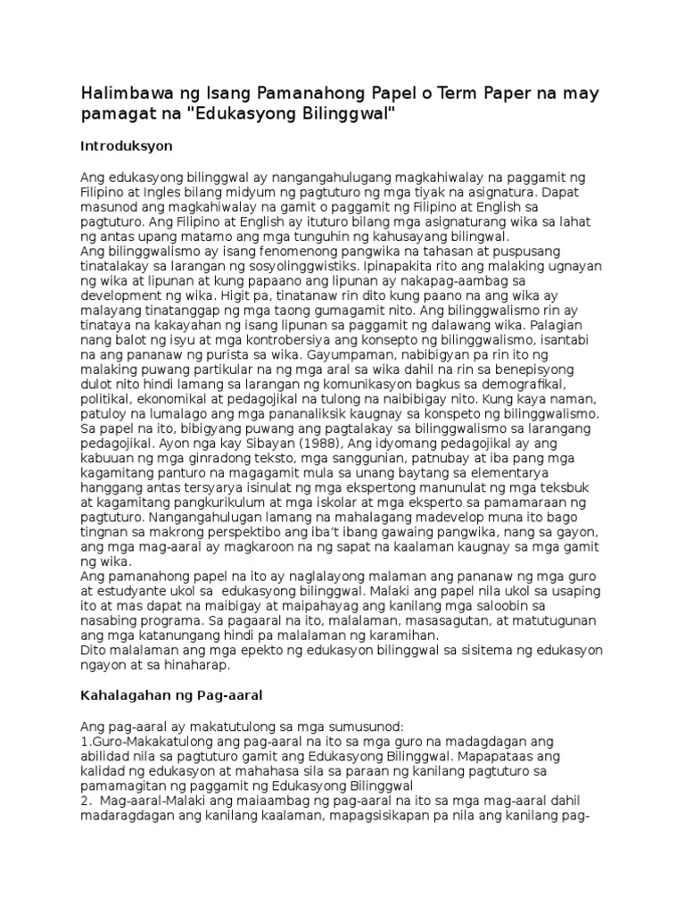 Halimbawa NG Isang Pamanahong Papel o Term Paper | PDF