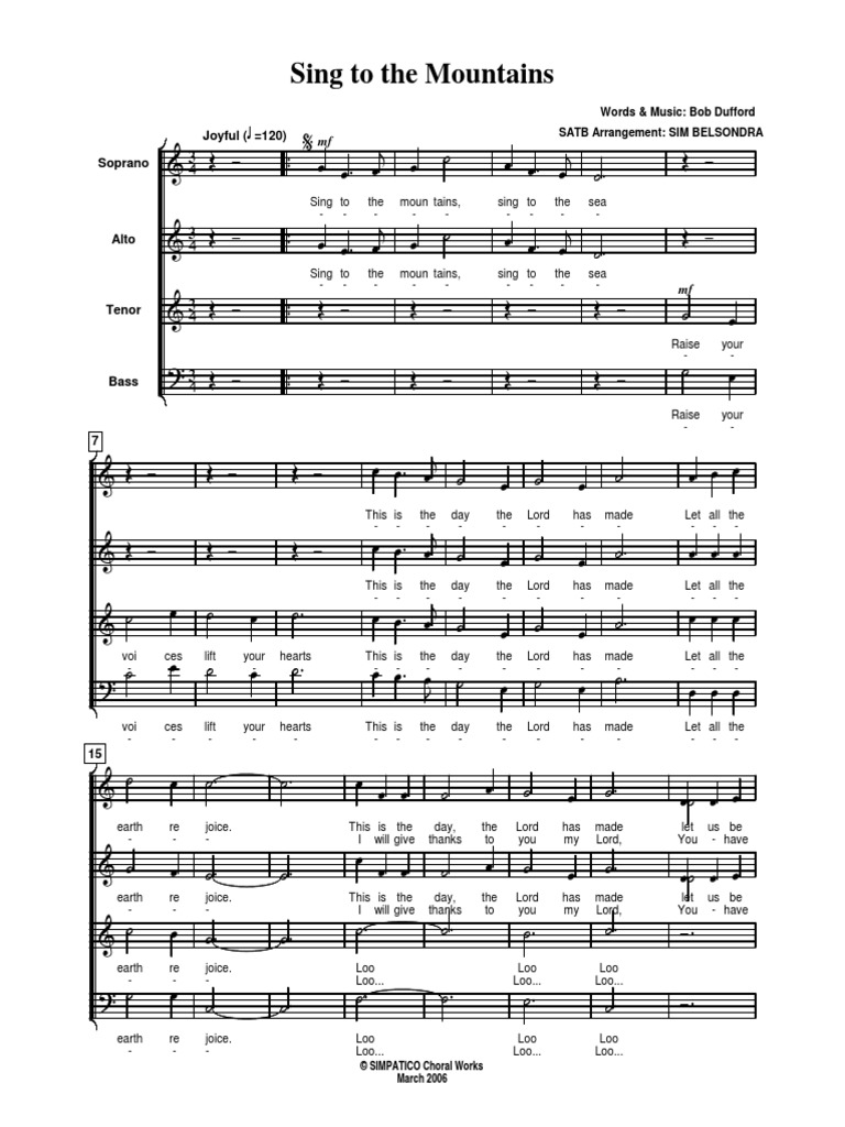 Sing To The Mountains (SATB) | PDF | Human Throat | Musical Compositions