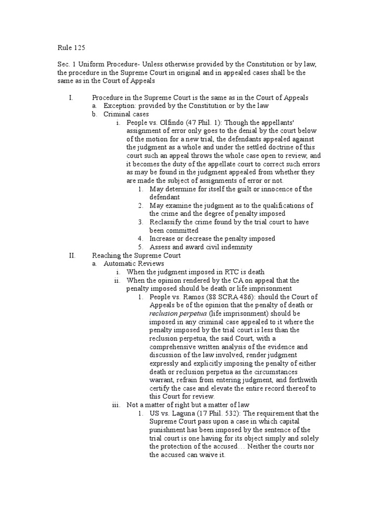 Crim Procedure Rule 125 Handout | PDF | Certiorari | Appeal