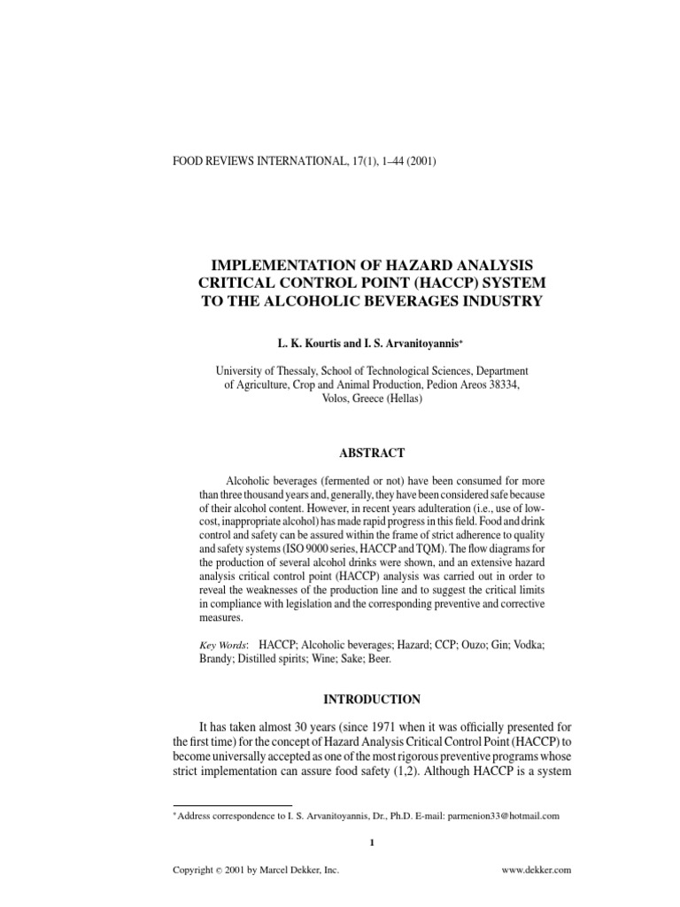 Implementation of Hazard Analysis Critical Control Point HACCP System ...