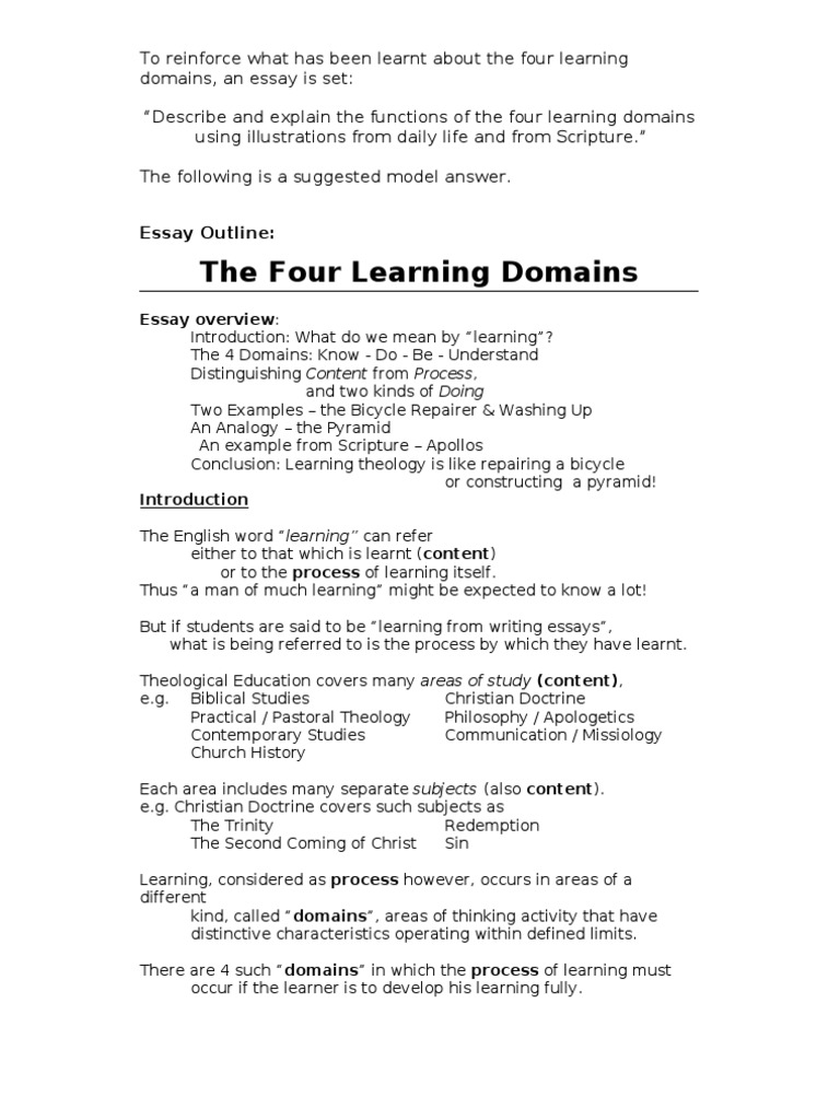 Four Learning Domains Essay Outline | PDF | Theology | Learning