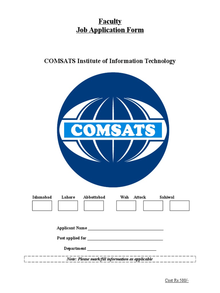 Faculty Job Application Form: COMSATS Institute of Information ...