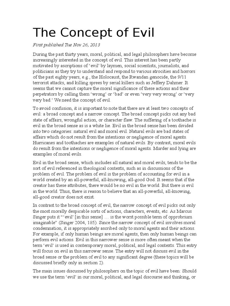 The Concept of Evil | PDF | Internalism And Externalism | Good And Evil