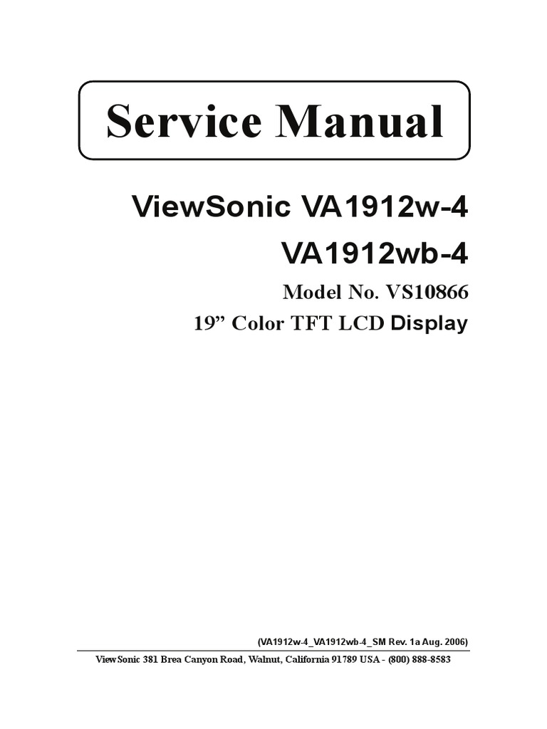Viewsonic Va1912w Service Manual | PDF | Computer Monitor | Display ...