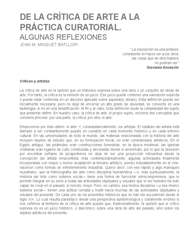 De La Crítica de Arte A La Práctica Curatorial | PDF | Certeza | Historiografía