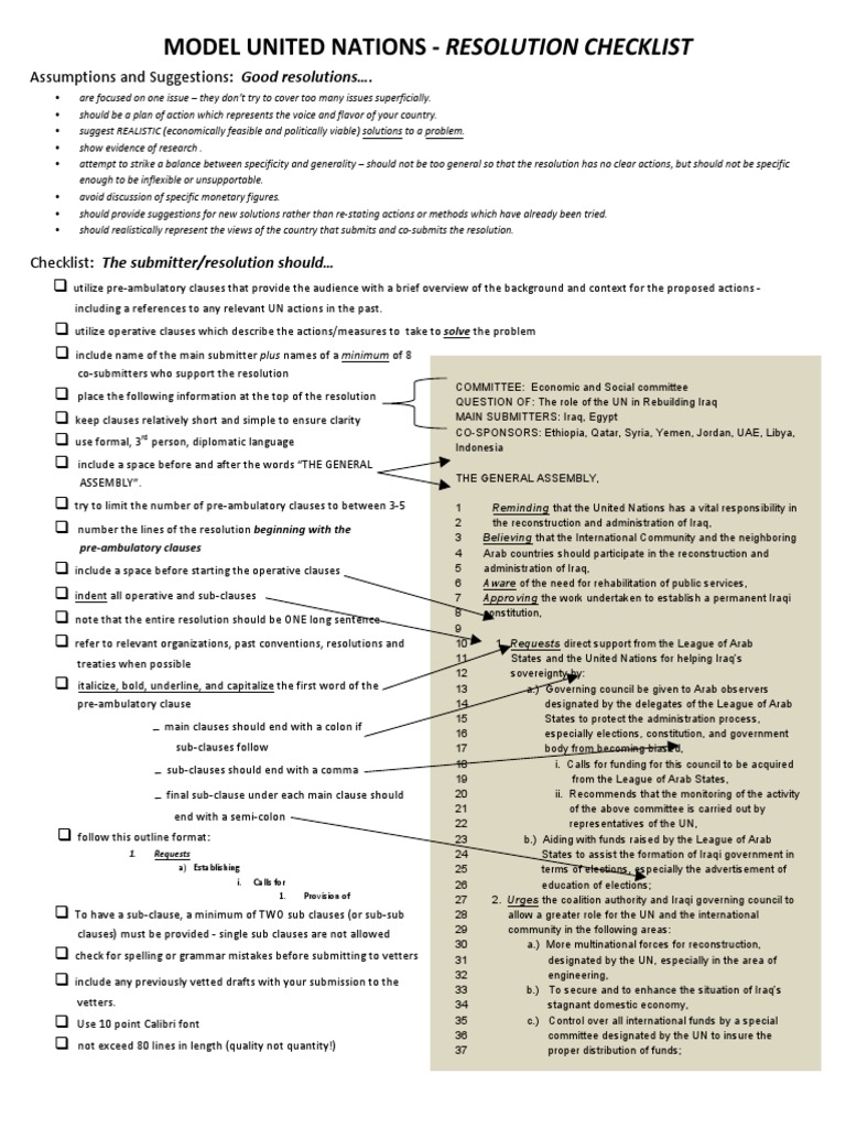 MUN Resolution Writing Guidelines | PDF | United Nations ...