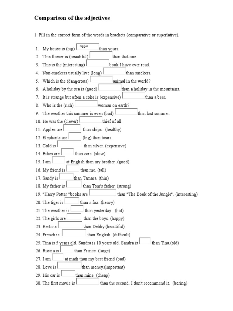 Adjective Comparison Exercises | PDF | Rules | Style (Fiction)