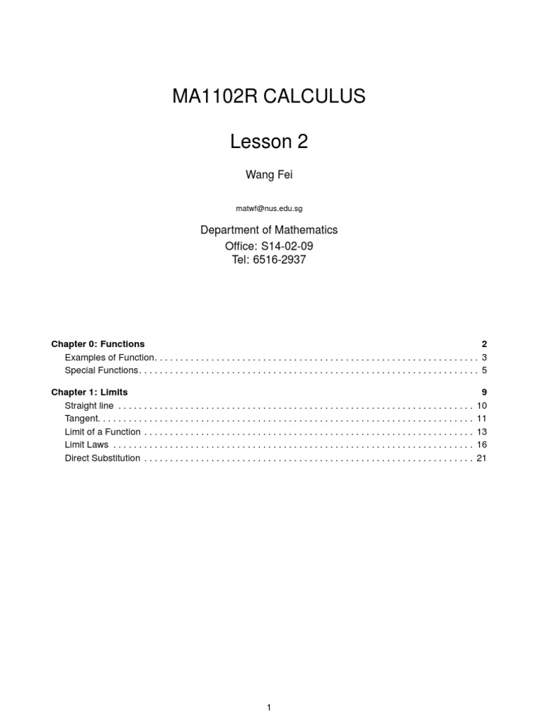 Ma1102R Calculus Lesson 2: Wang Fei | PDF | Sine | Trigonometric Functions