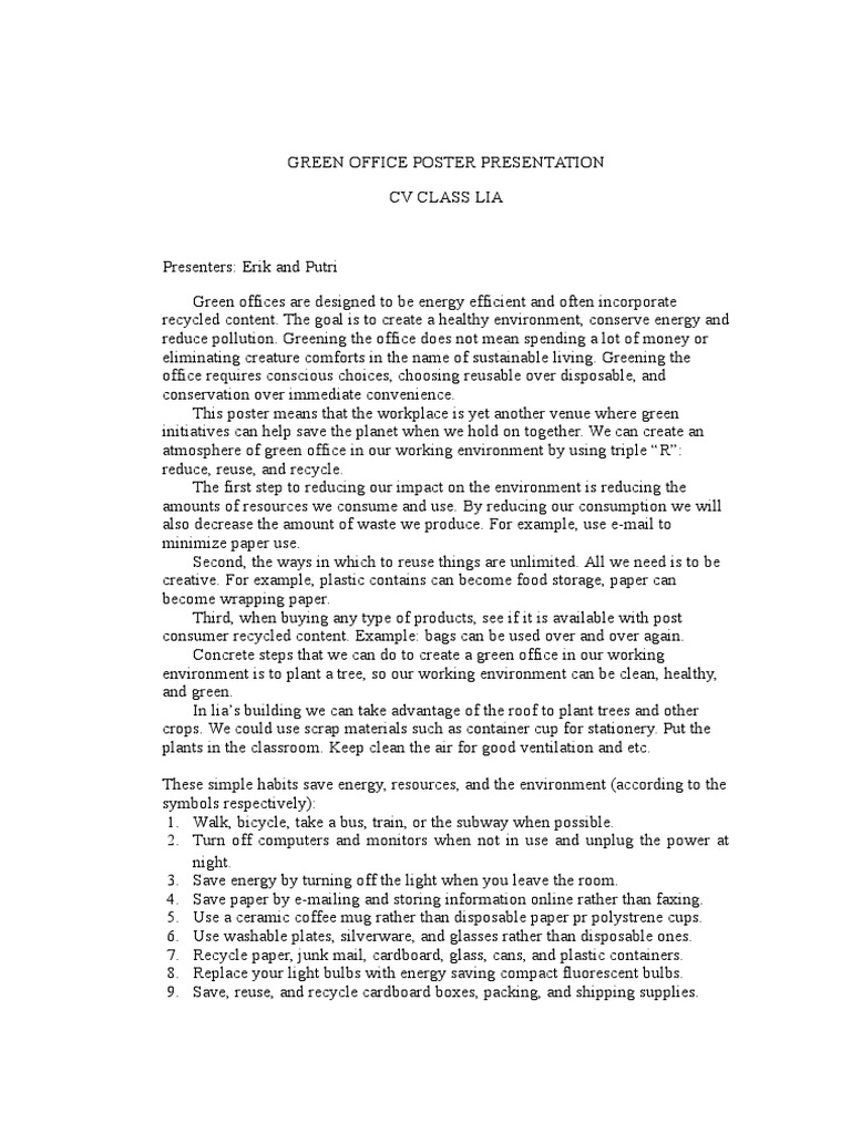 Green Office Practices for Sustainability | PDF | Reuse | Recycling