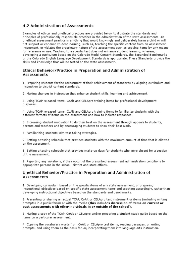 Ethical-Unethical Assessment Practices | PDF | Educational Assessment ...