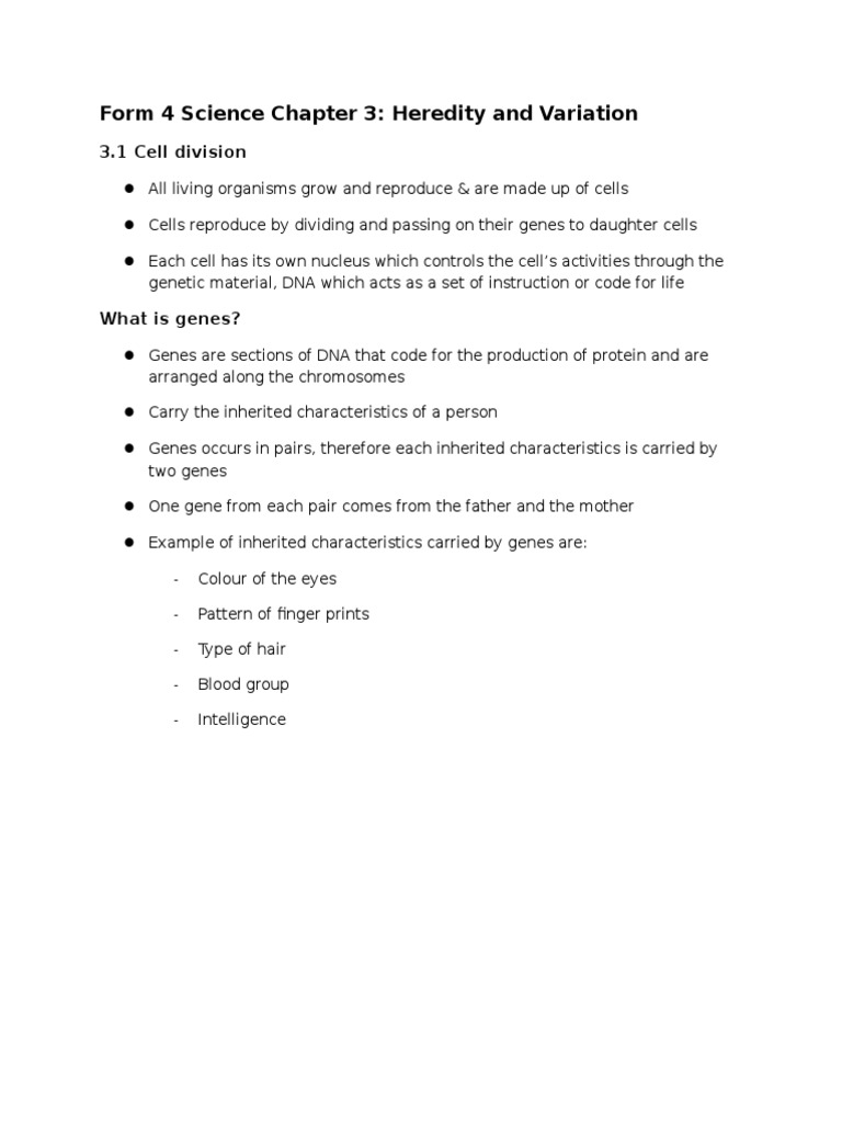 Form 4 Science Chapter 3 | PDF | Mitosis | Meiosis