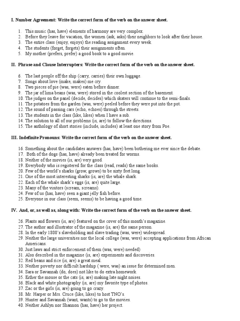 Subject Verb Test | PDF | Cigarette | Smoke