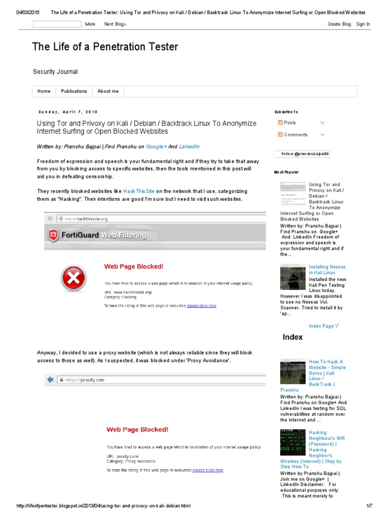 The Life of A Penetration Tester - Using Tor and Privoxy On Kali ...