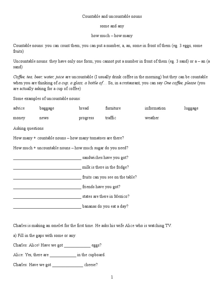 Guide to Countable and Uncountable Nouns | PDF | Noun | Food And Drink