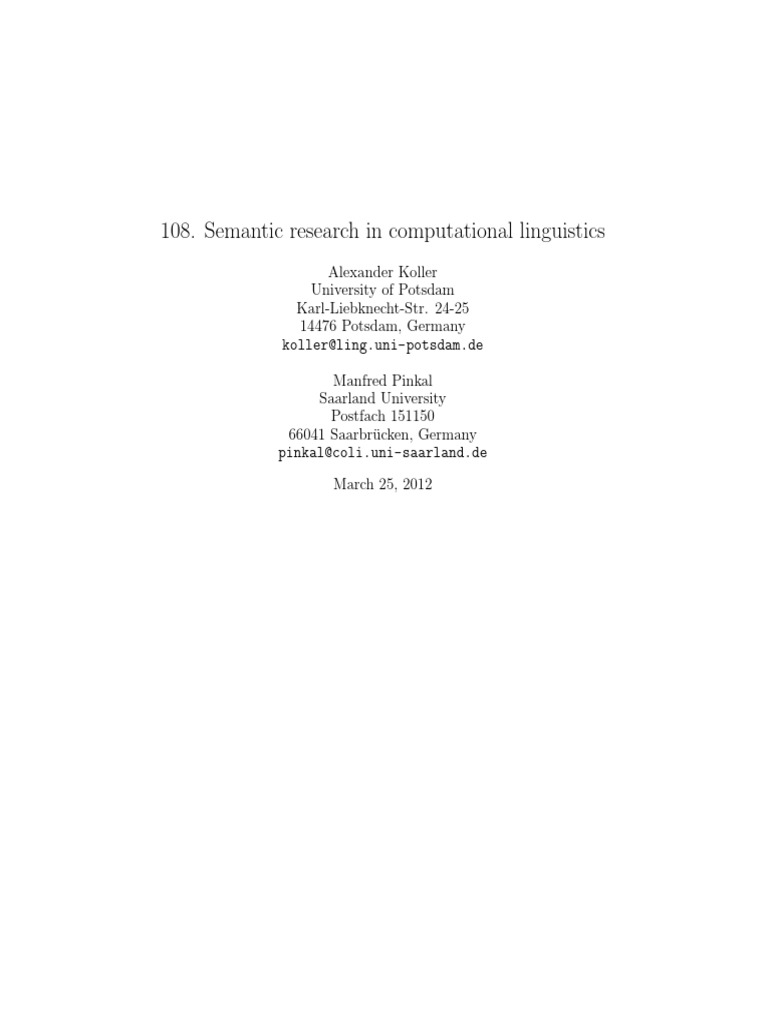 Semantic Research In Computational Linguistics PDF First Order 