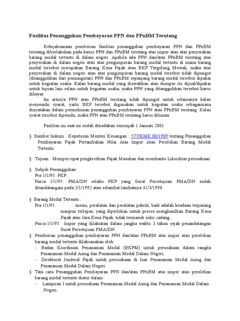 Fasilitas Penangguhan Pembayaran PPN Dan PPNBM Terutang | PDF