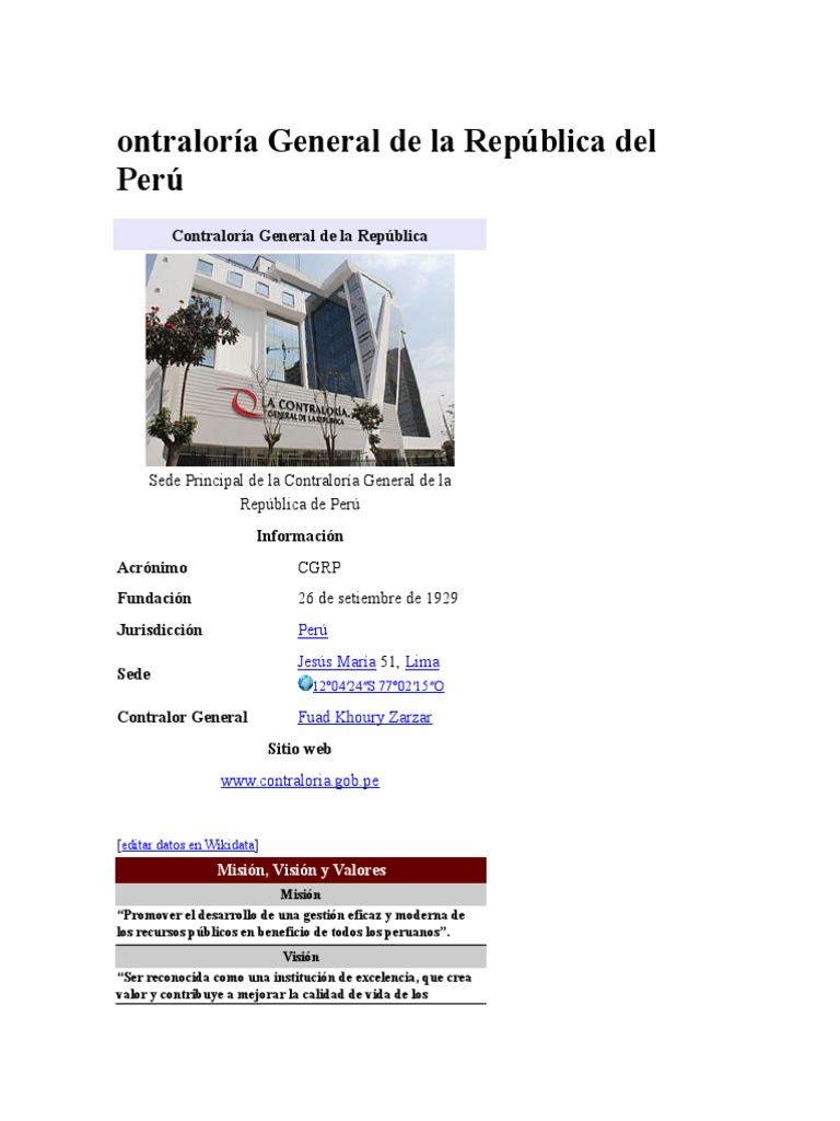 Contraloría General de La República Del Perú | PDF | Perú ...