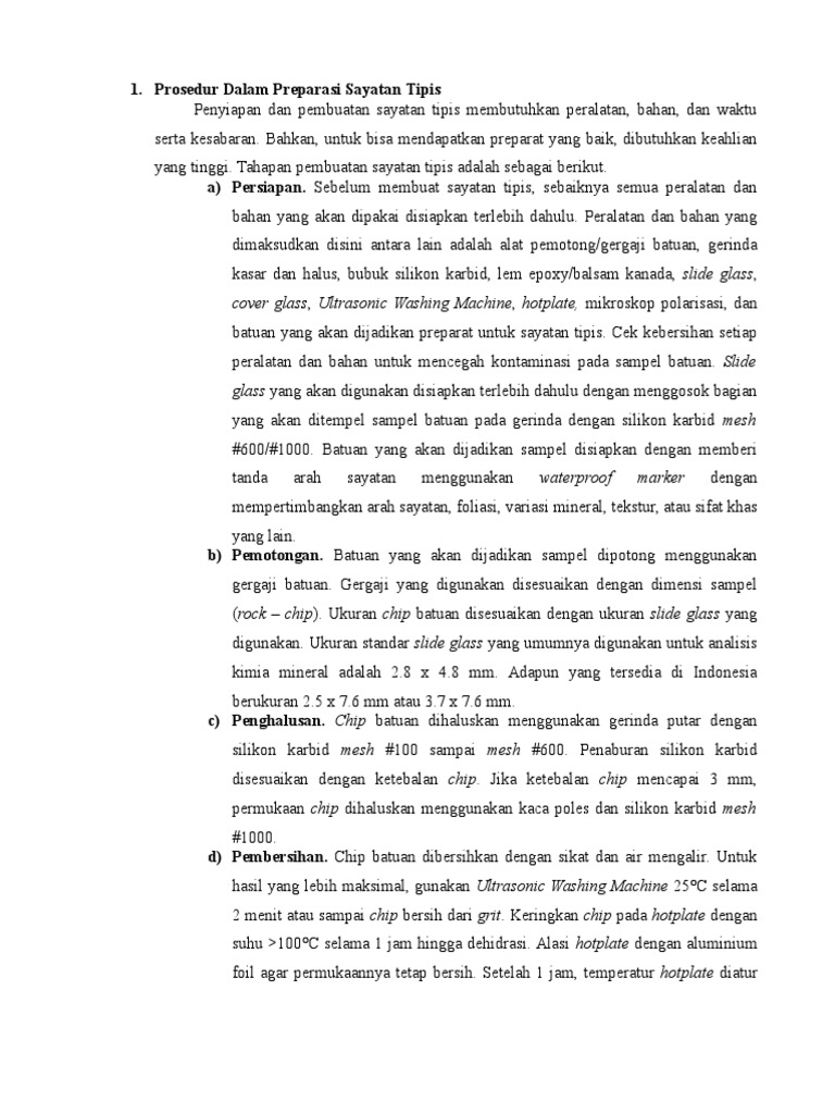 Prosedur Dalam Preparasi Sayatan Tipis | PDF