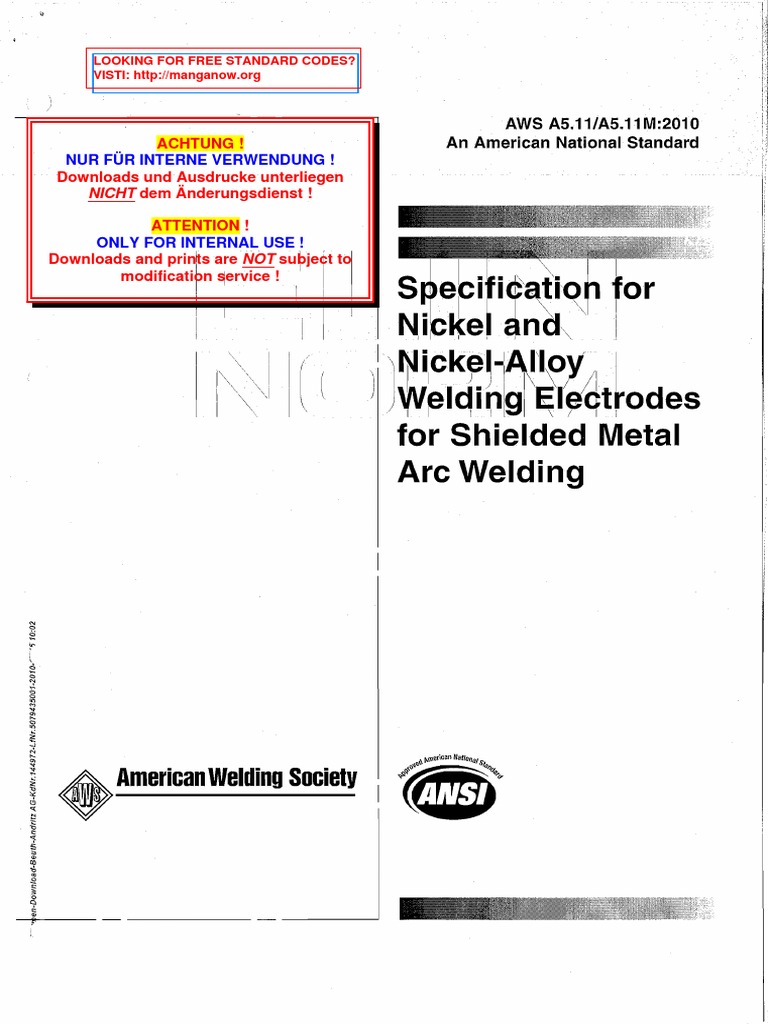 AWS A5.11 - A5.11M - 2010 | Welding | Standardization