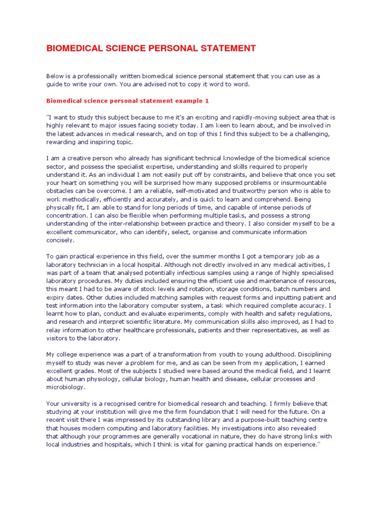 Biomedical Science Personal Statement Expert Laboratories Free 30 