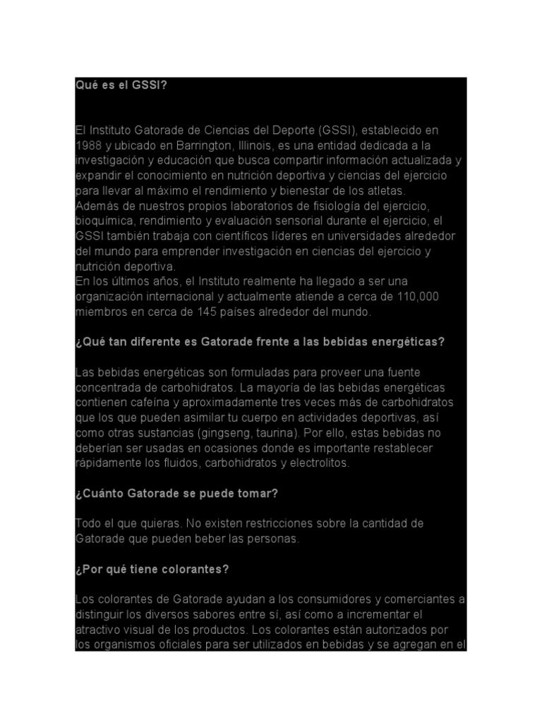 Qué Es El GSSI - Gatorade | PDF | Nutrición deportiva | Diabetes mellitus