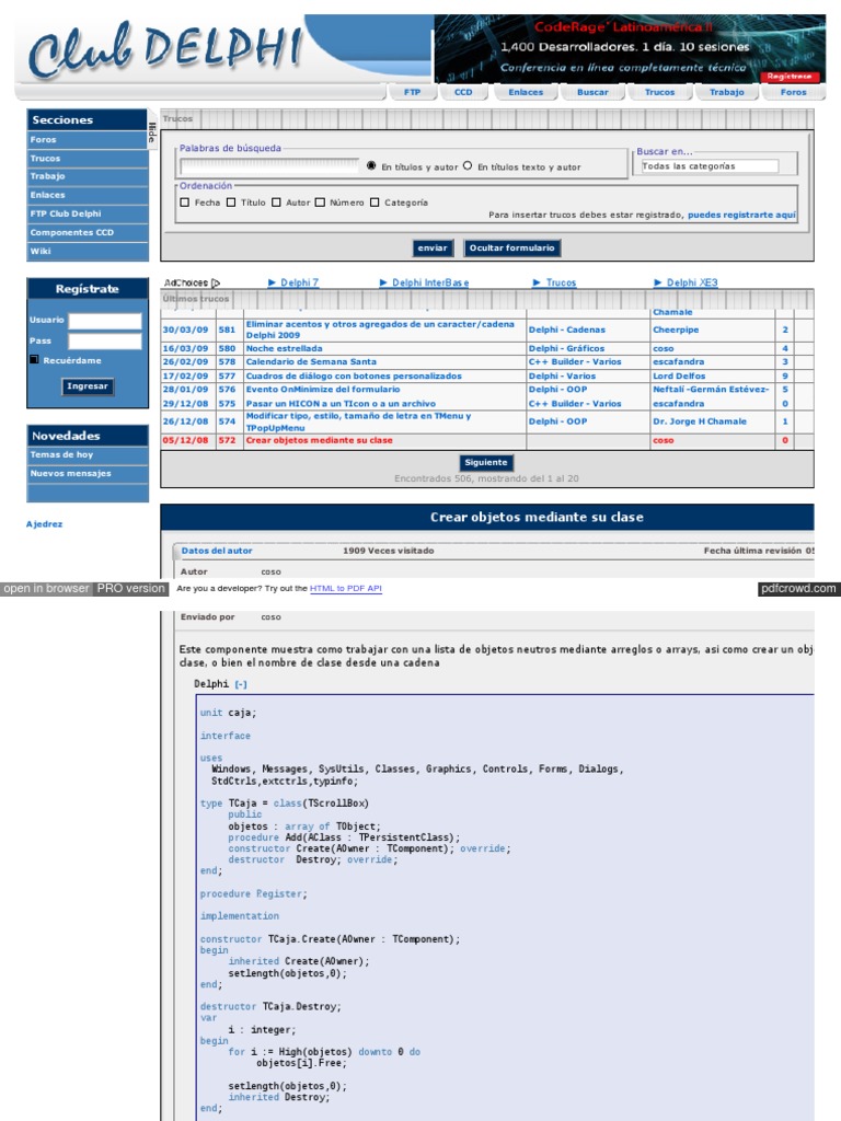 Delphi-Crear Objetos Mediante Su Clase | PDF | Software de la ...