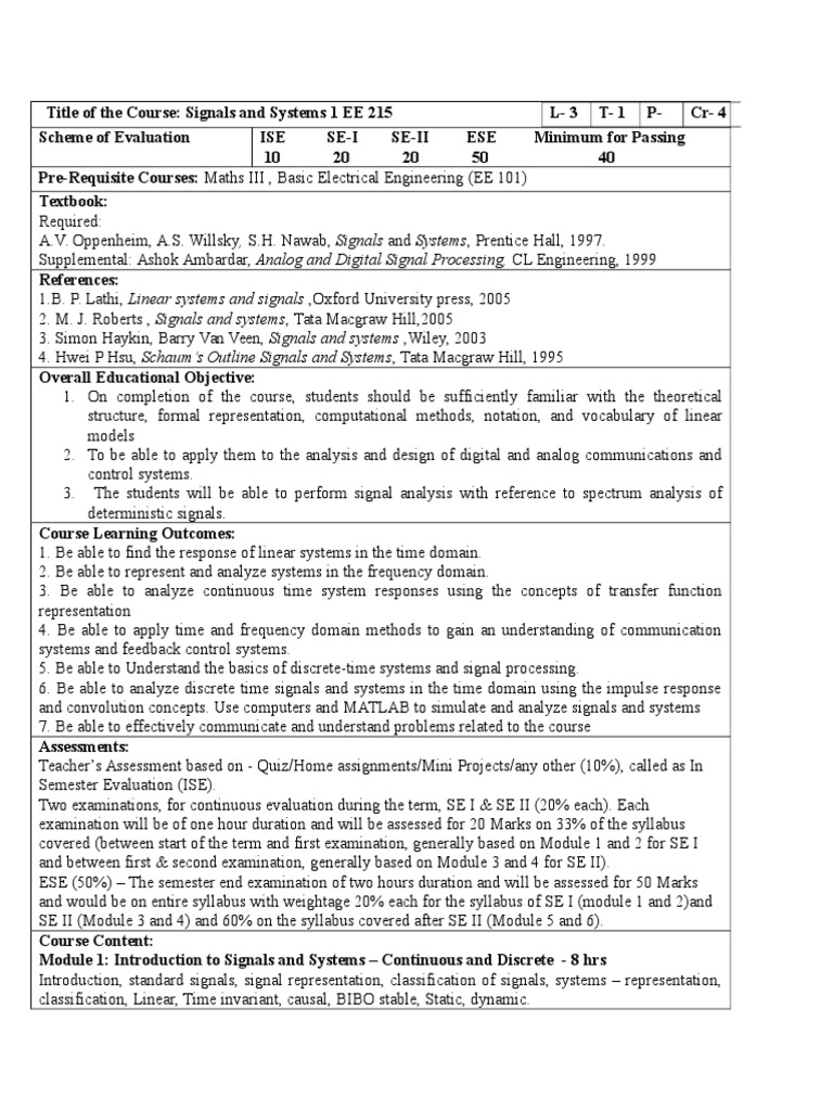 Signals and Systems Syllabus | PDF | Signal (Electrical Engineering ...
