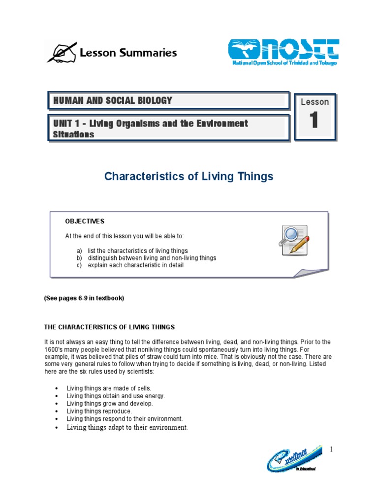 Characteristics of Living Things | PDF | Life | Organisms