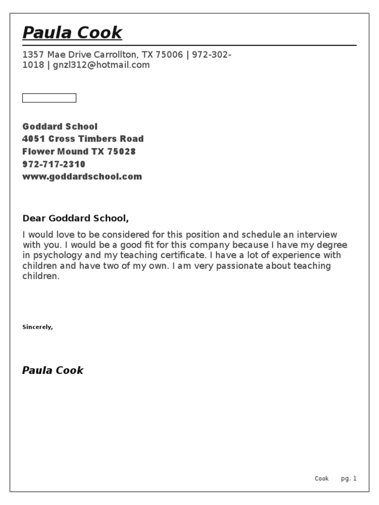 Paula Cook's Teaching Position Application | PDF | Career & Growth ...