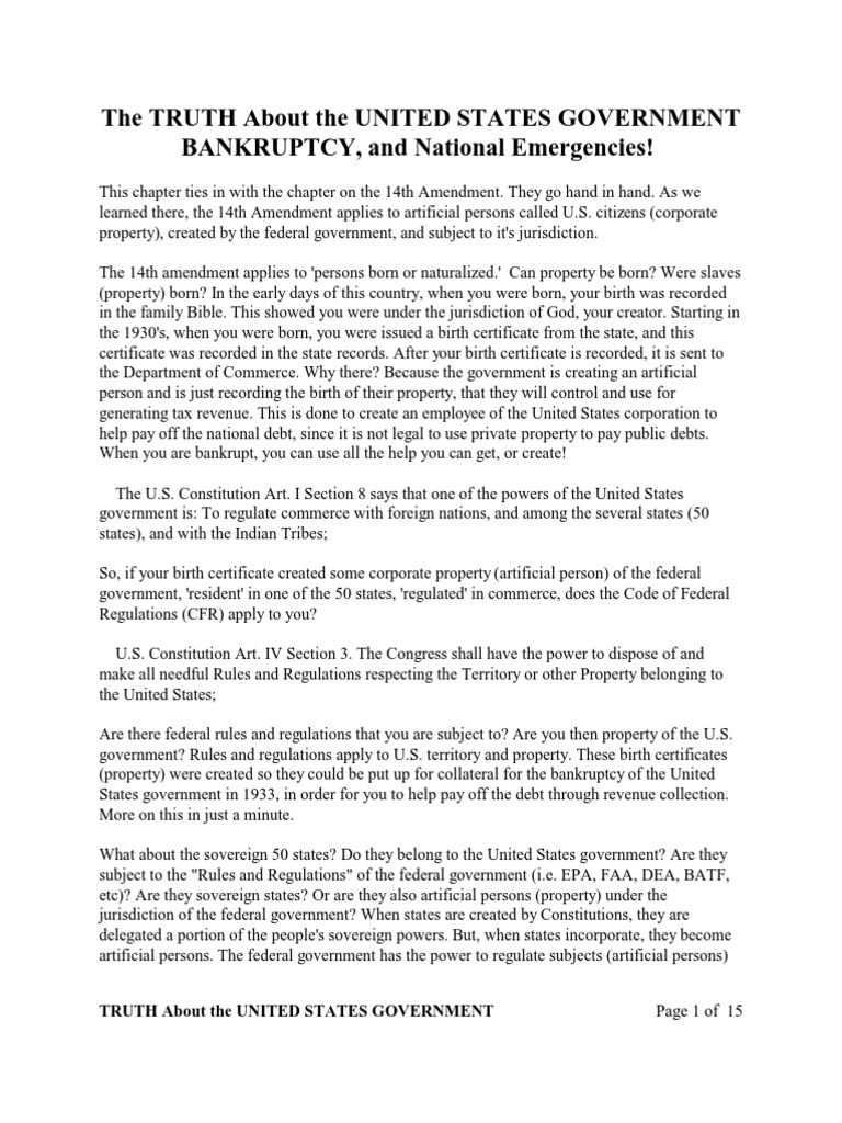 The Truth About The United States Government Bankruptcy | PDF | Federal ...