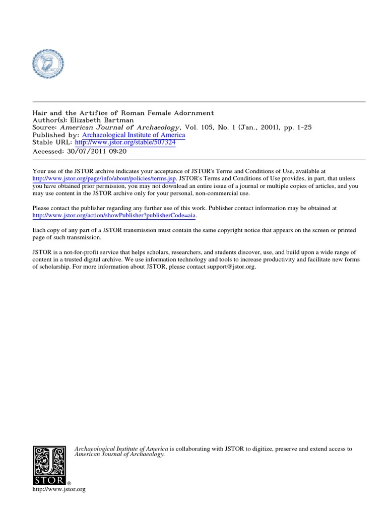 Hair and The Artifice of Roman Female Adornment Author Elizabeth ...