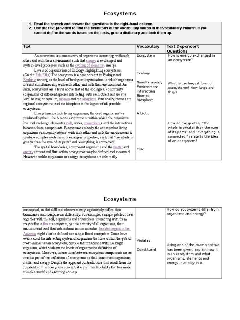 Ecosystems Close Reading | PDF | Ecology | Ecosystem
