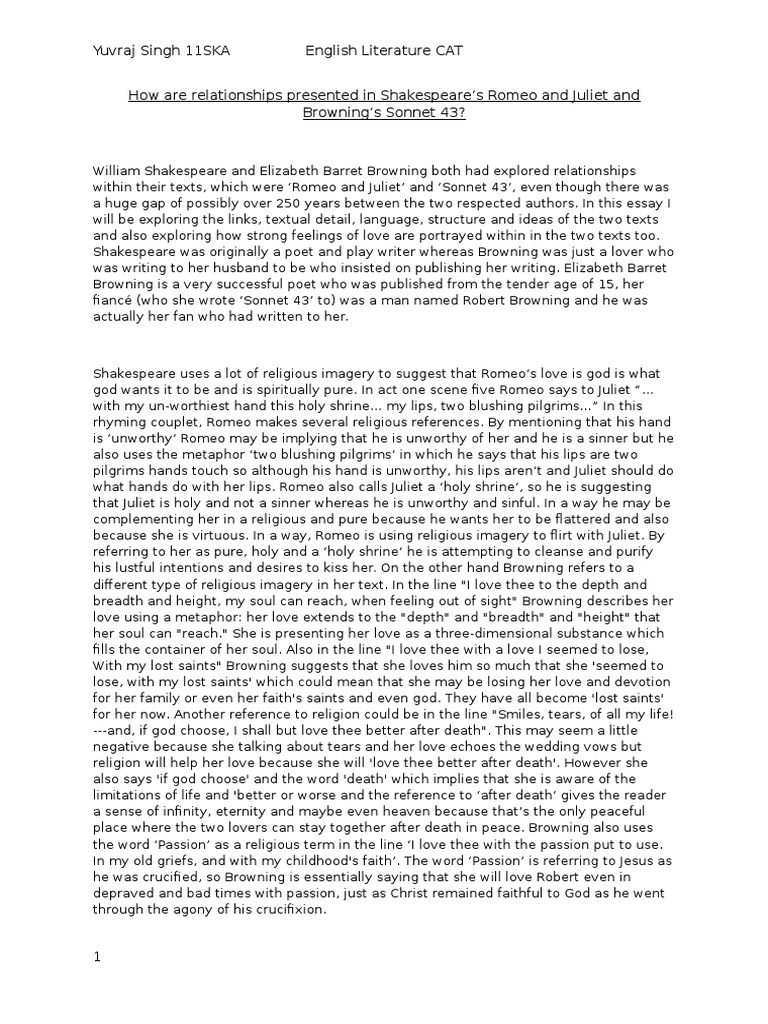 English Lit - Analysis (Romeo and Juliet / Sonnet 43) | PDF | Juliet ...