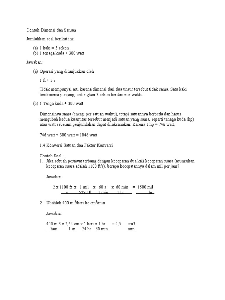 Contoh Dimensi Dan Satuan 2007 | PDF