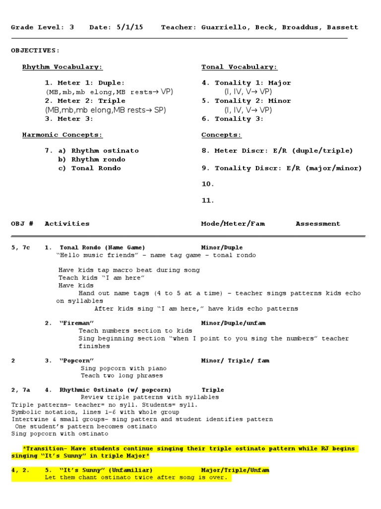 3rd Grade Music Rhythm and Tonality Activities | PDF | Rhythm | Tone ...